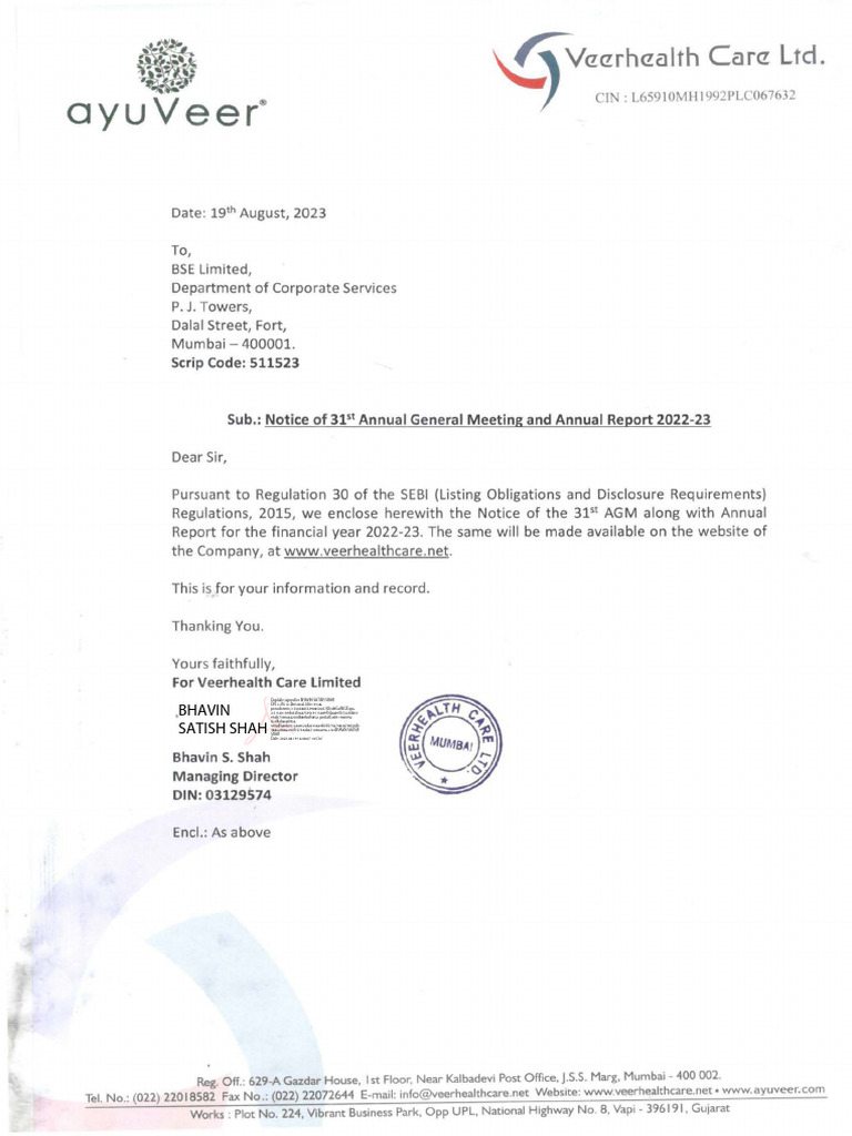 Scrip Code: 511523: and Requ The 3!5 Year Be Made Available The | PDF