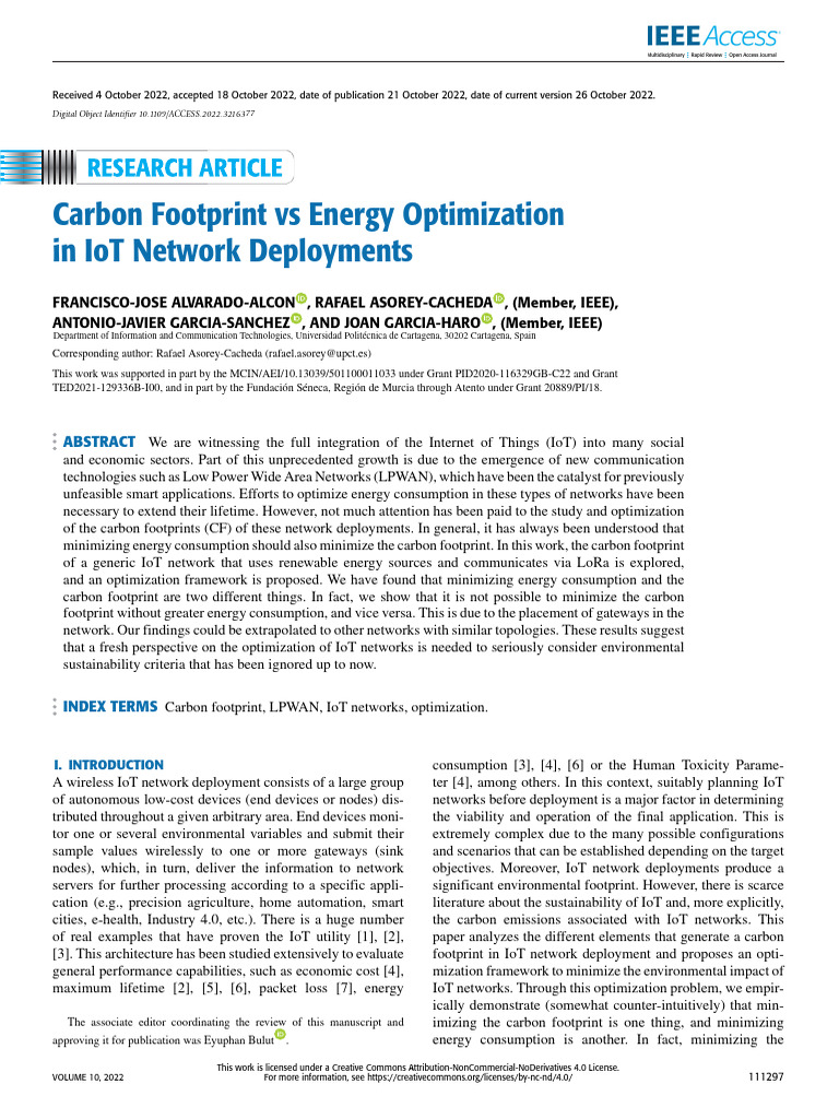 Carbon Footprint Vs Energy Optimization in IoT Network Deployments ...