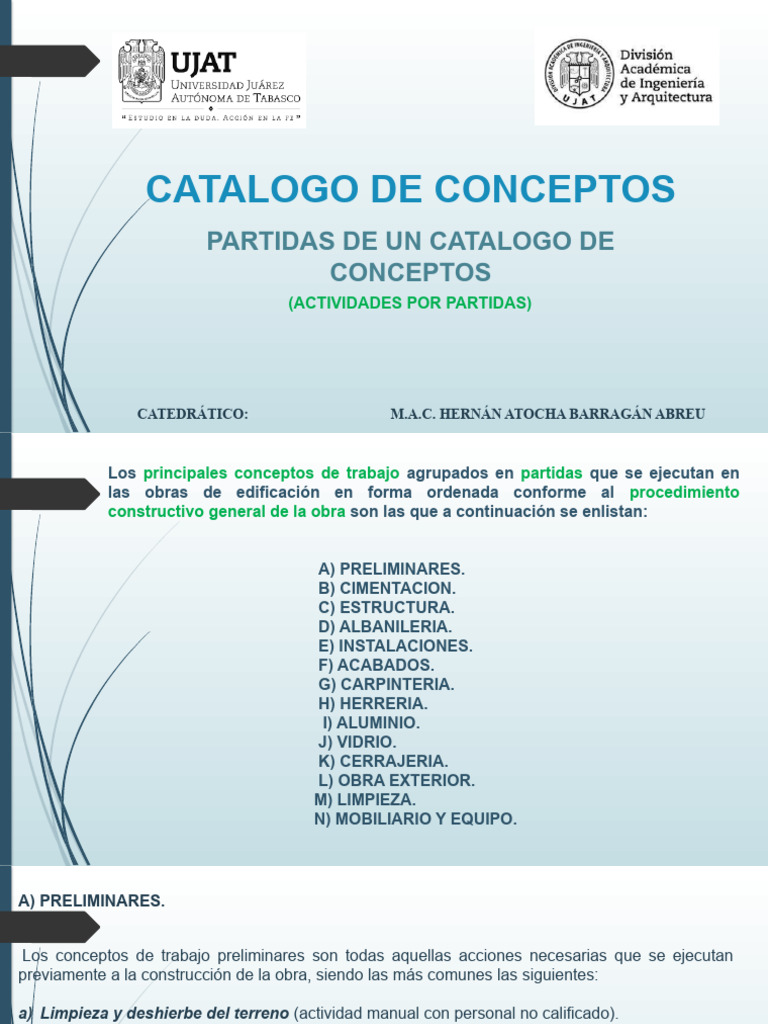 Partidas de Catálogo (Conceptos) | PDF
