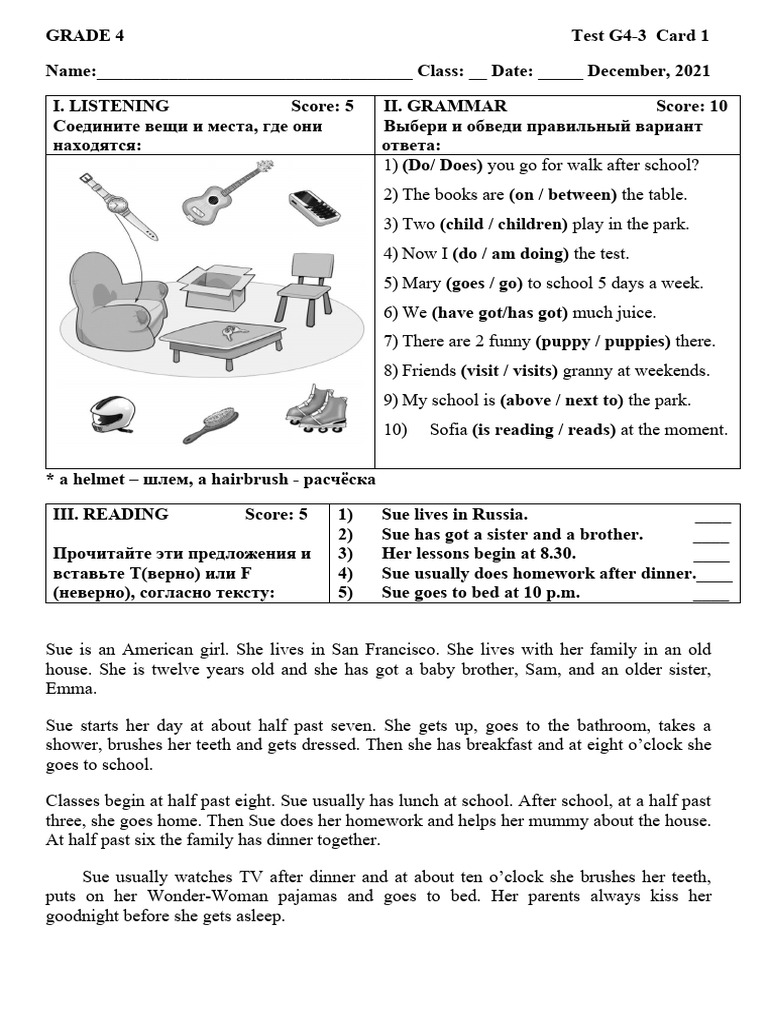 Grade 4 English Test Overview | PDF