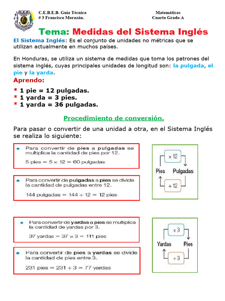 Medidas del Sistema Inglés-TEORIA-4° A | PDF