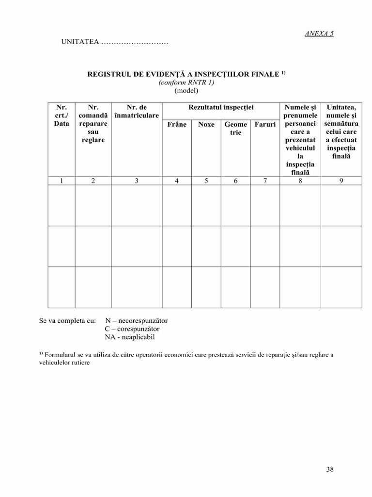 Registrul de inspectii finale | PDF