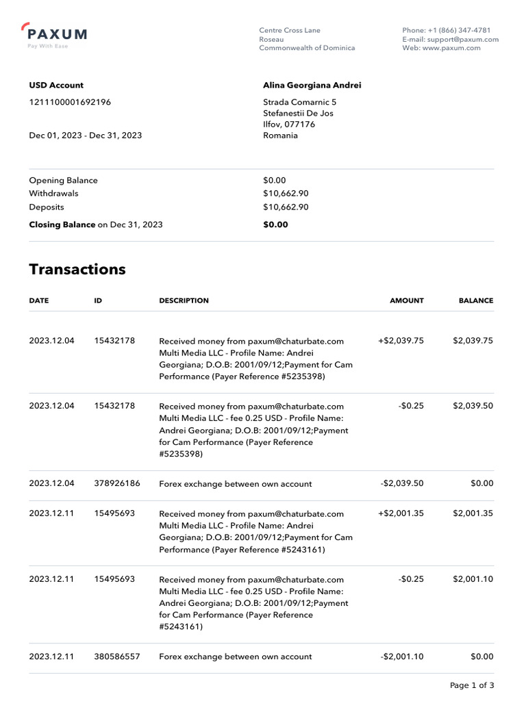 December 2023 Transaction Details | PDF | Payments | Foreign Exchange ...