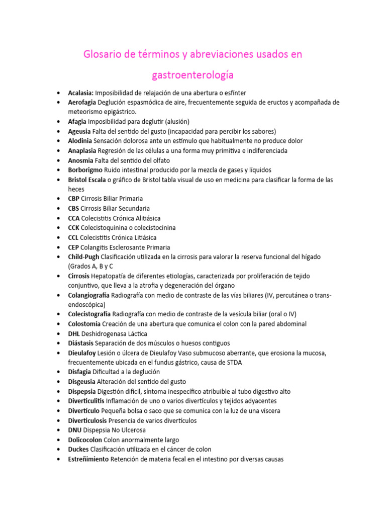 Glosarios Terminos Gastro | PDF | Cirrosis | Hepatitis