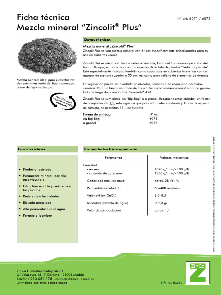 ZinCo FT Zincolit Plus | PDF | Materiales | Ciencias de la Tierra