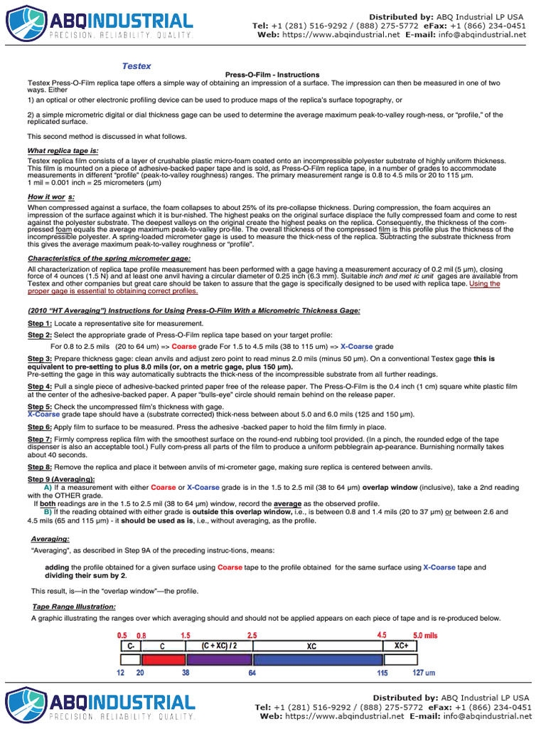 testex-x-coarse-grade-press-o-film-replica-tape-data-sheet | PDF ...