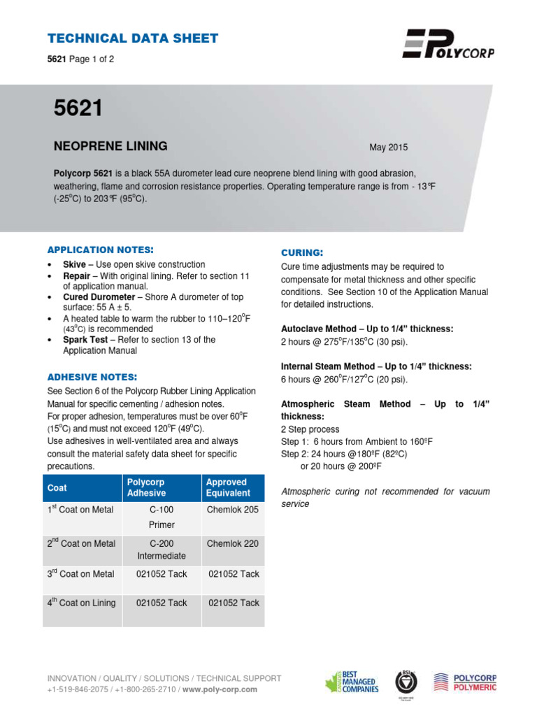 Neoprene Lining: Technical Data Sheet | PDF | Adhesive | Chemistry