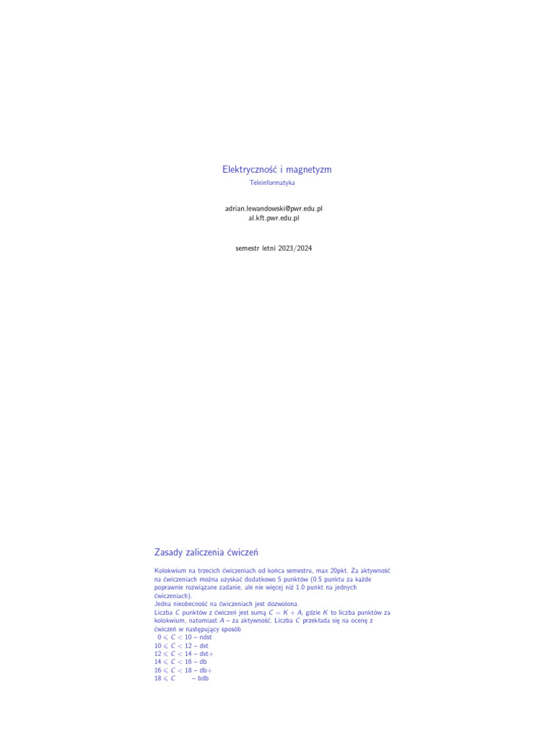 Elektryczność I Magnetyzm: Adrian - Lewandowski@pwr - Edu.pl Al - KFT ...