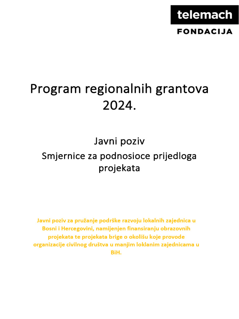 01 - Telemach Program Regionalnih Grantova 2024 - Smjernice | PDF