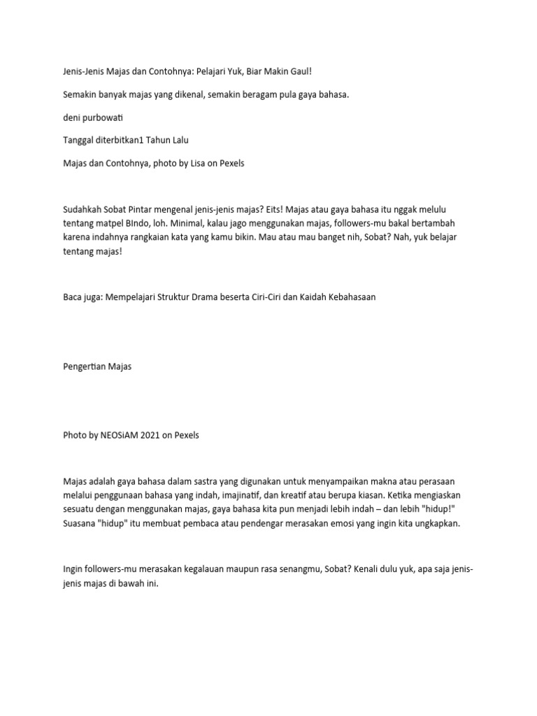 Jenis-Jenis Majas Dan Contoh | PDF | Seni & Disiplin Bahasa