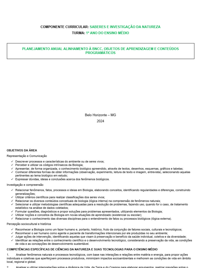 Plano de Aula Saberes | PDF | Science | Vida