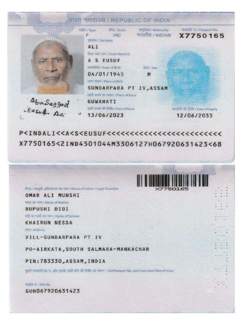 Indian Passport Details for Jaynal Abdin | PDF