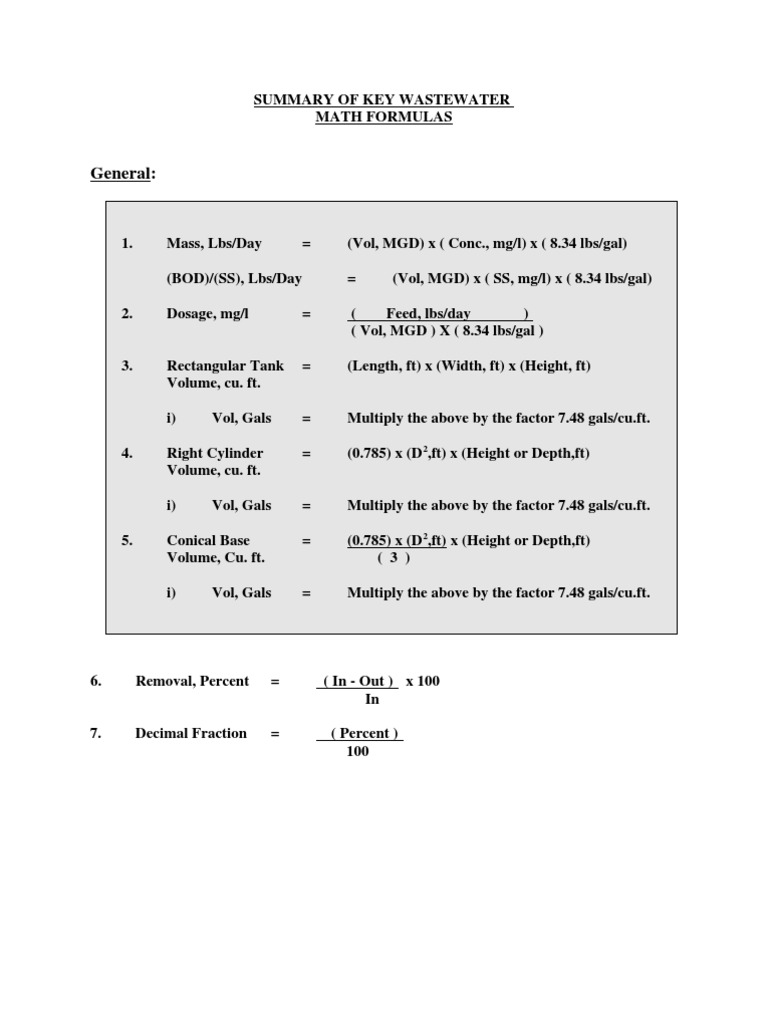 Waste Water Math Fomulas | Anaerobic Digestion | Horsepower
