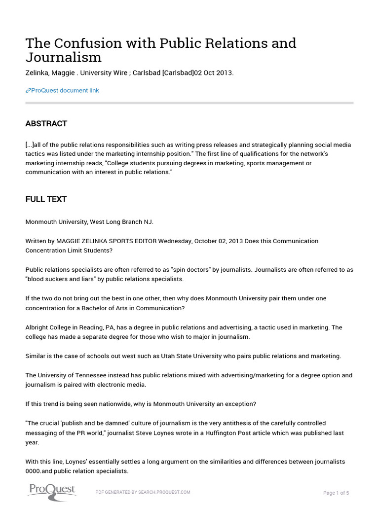 The Confusion With Public Relations and Journalism | PDF