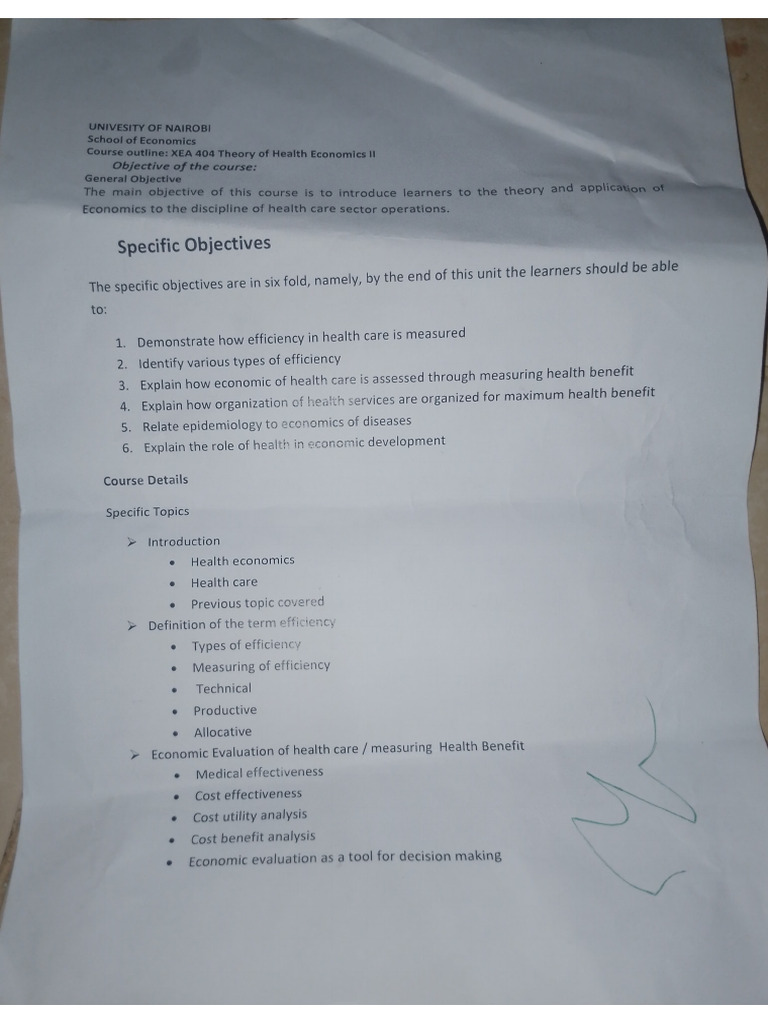 Health Economics 2 Course Outline Pdf