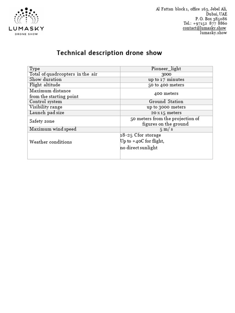 Technical Specs for Drone Show | PDF