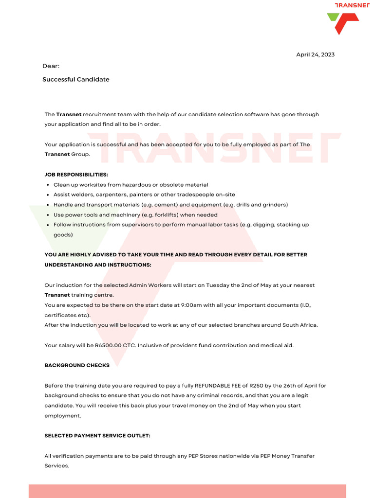 Transnet General Worker Employment Letter 1 AwvOWz790GINGEpx | PDF ...