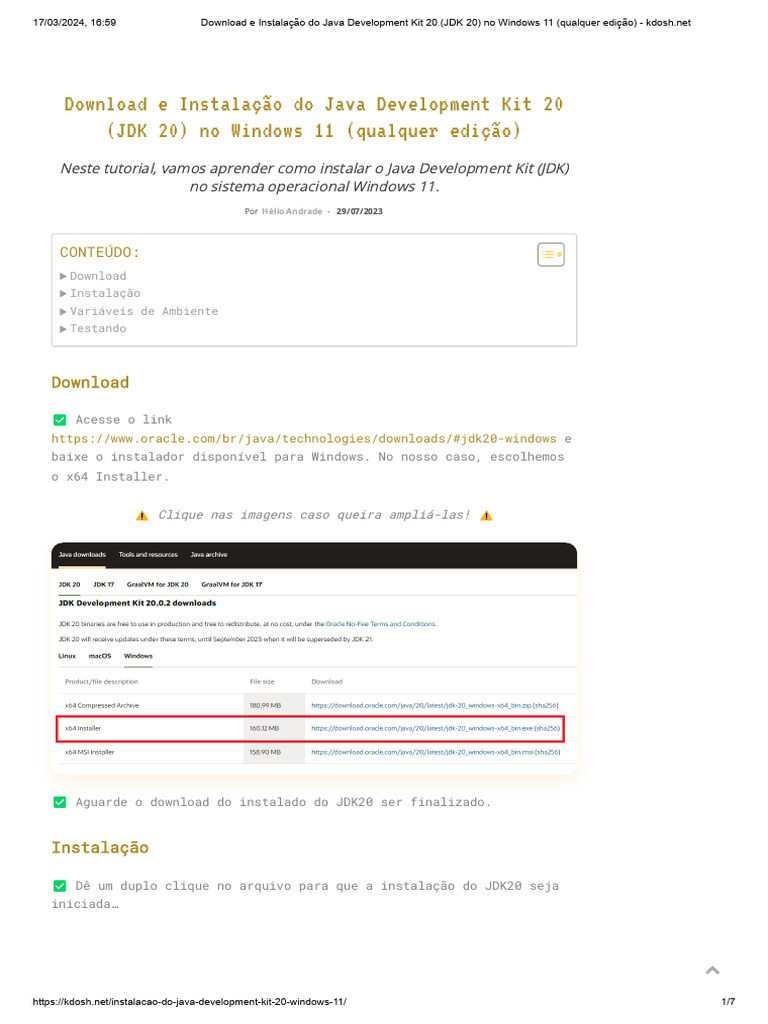 e Instalação Do Java Development Kit 20 (JDK 20) No Windows 11 ...