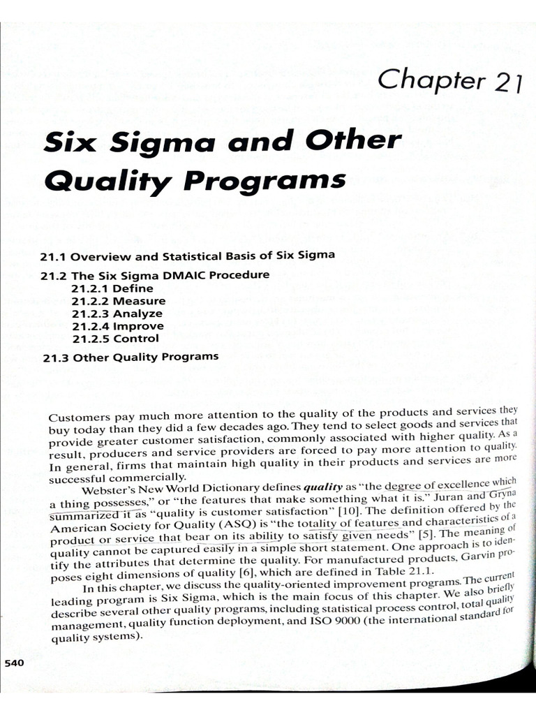 Chapter 21 Six Sigma and Other Quality Programs | PDF
