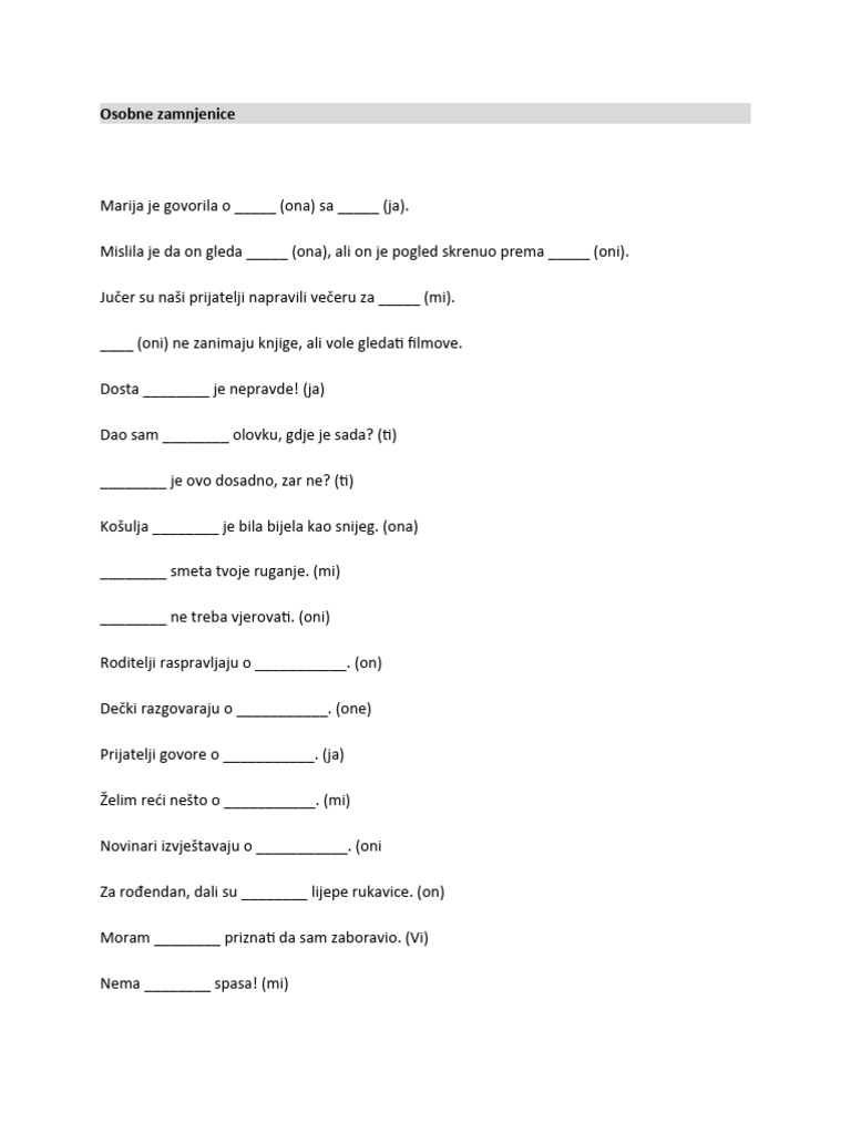 Osobne Zamjenice (8.4.) | PDF