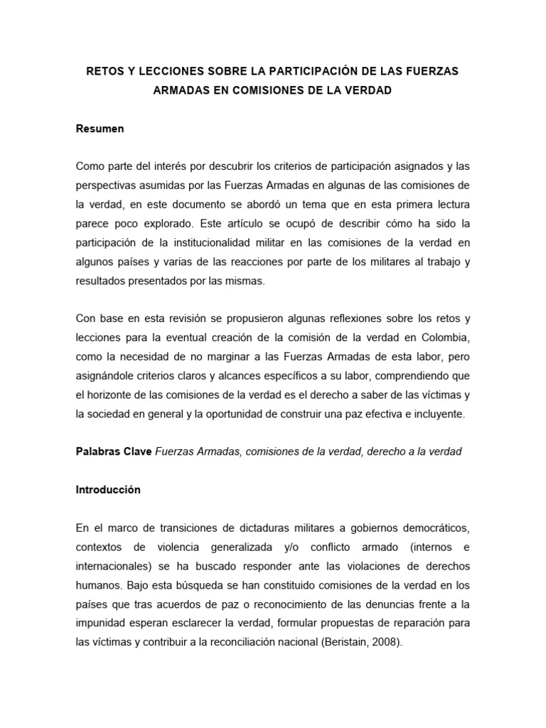 RetosComisionesVerdadFuerzasMilotares (S.F.) Olarte | PDF | Violación | Derechos humanos