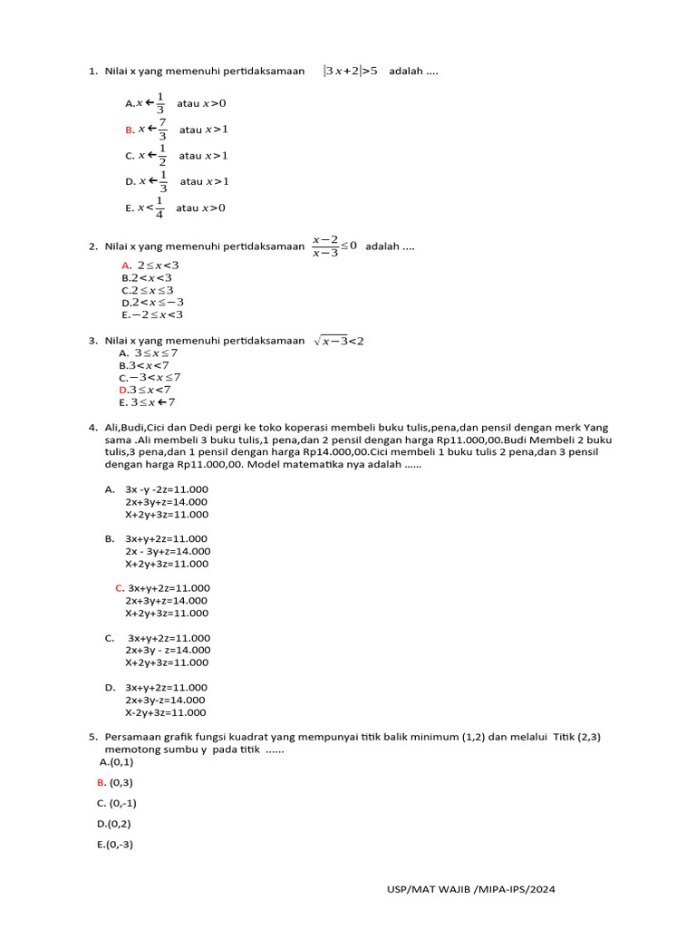 Usp Mat Wajib Ips Mipa 20241 | PDF