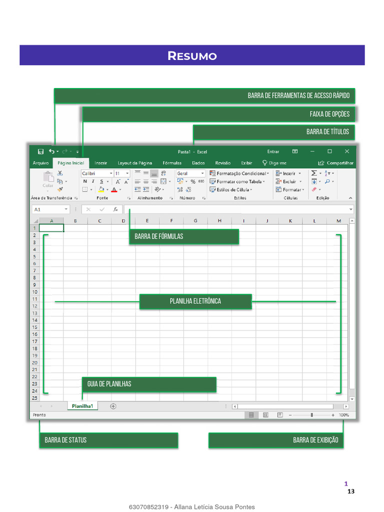 15 Resumo Ms Excel 100 Parte 1 | PDF | Função (Matemática) | Botão Ctrl