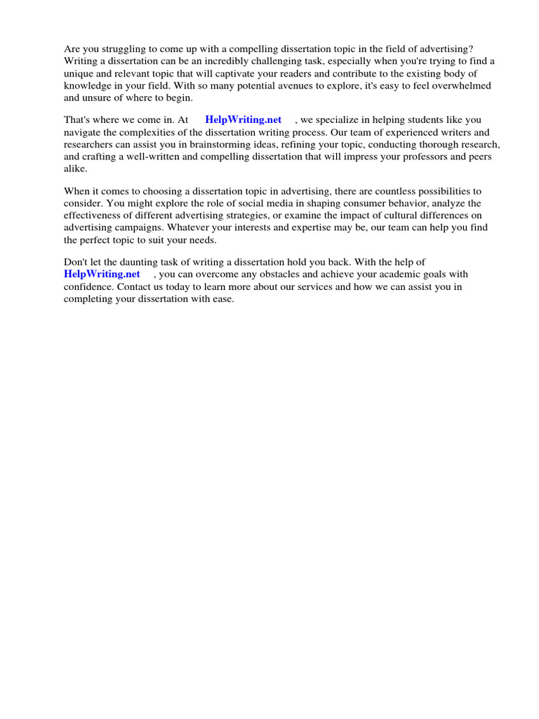 Dissertation Topics in Advertising Help | PDF | Advertising | Thesis