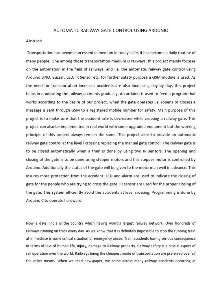 AUTOMATIC RAILWAY GATE CONTROL USING ARDUNIO | PDF | Rail Transport | Arduino