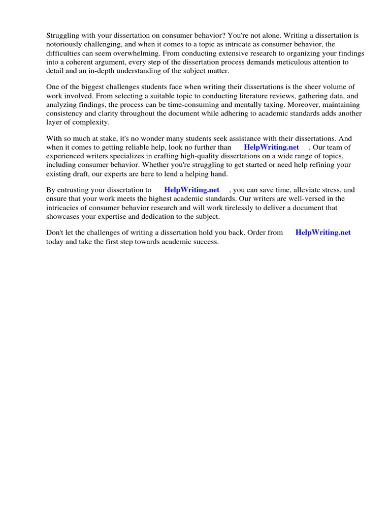 Dissertation Help on Consumer Behavior | PDF | Consumer Behaviour ...