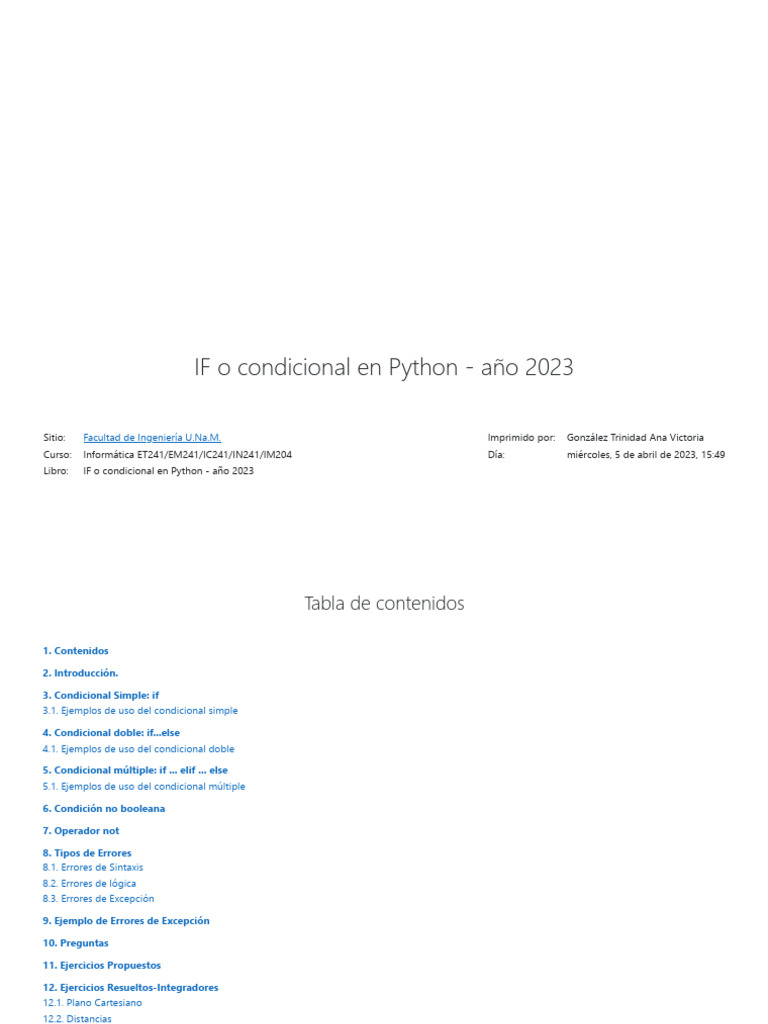 If o Condicional en Python - Año 2023 | PDF | Error de programación ...