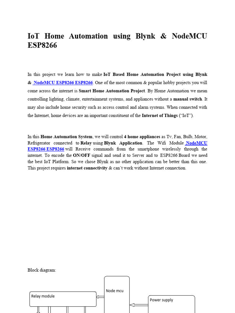 IoT Home Automation Using Blynk & NodeMCU ESP8266 | PDF | Internet Of Things | Arduino