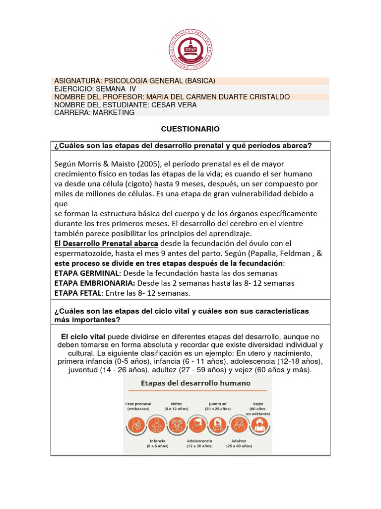 tarea SEMANA IV_FICHA_PSICOLOGÍA GENERAL (BÁSICA) césar vera marketing | PDF | Adultos ...