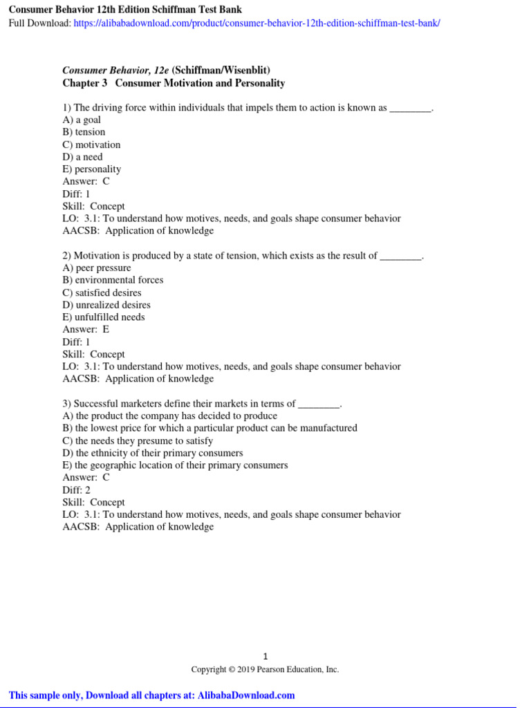 Consumer Behavior 12th Edition Schiffman Test Bank | PDF | Id ...