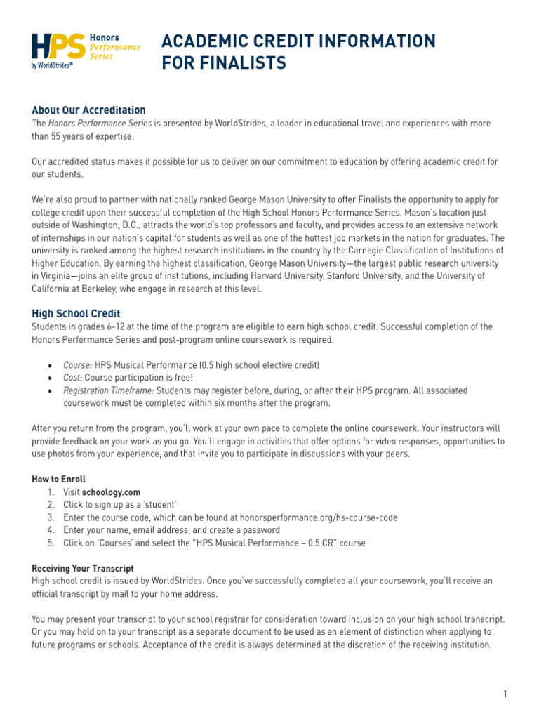 Academic Credit Information | PDF