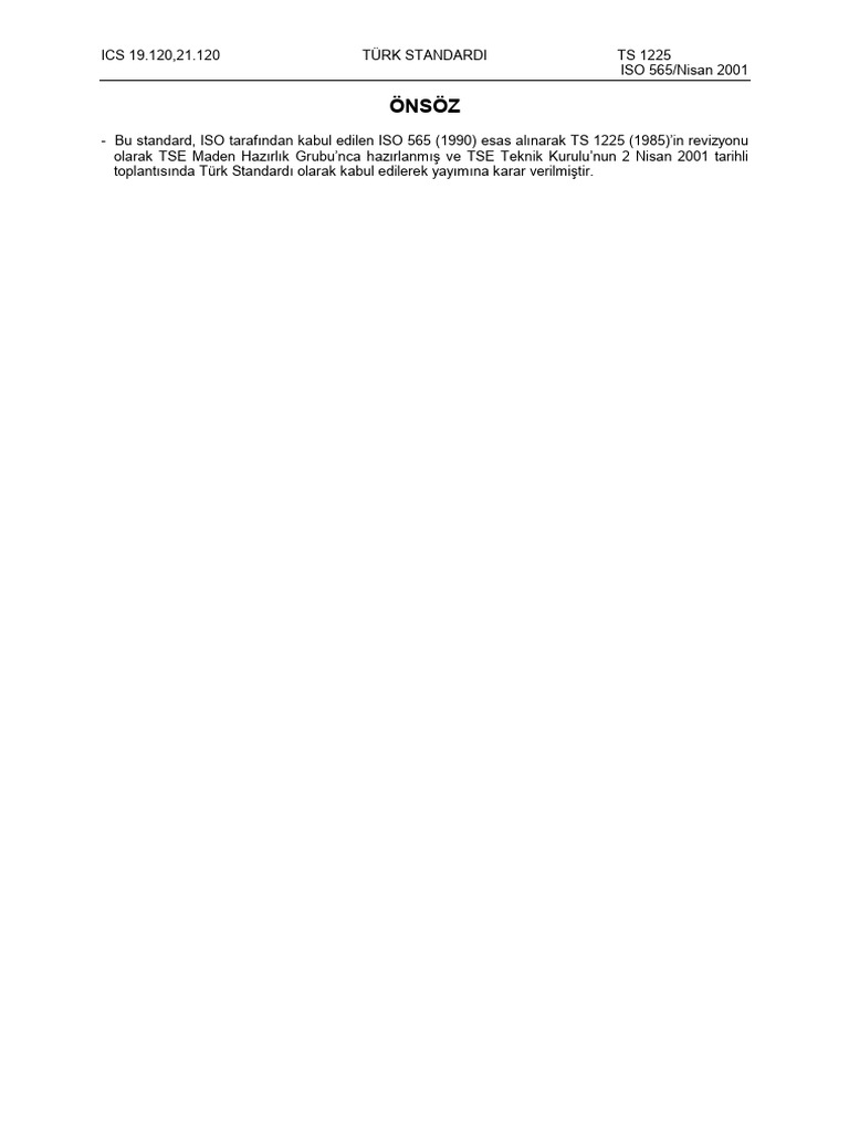TS 1225 ISO 565 Nisan 2001 | PDF