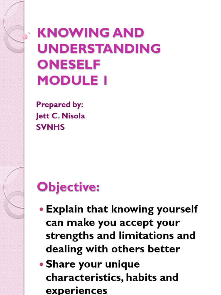 MODULE 1 Knowing and Understanding Oneself | PDF | Self Concept ...