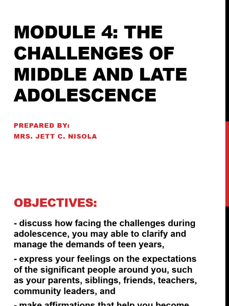 MODULE 4 The Challenges of Middle and Late Adolescence | PDF