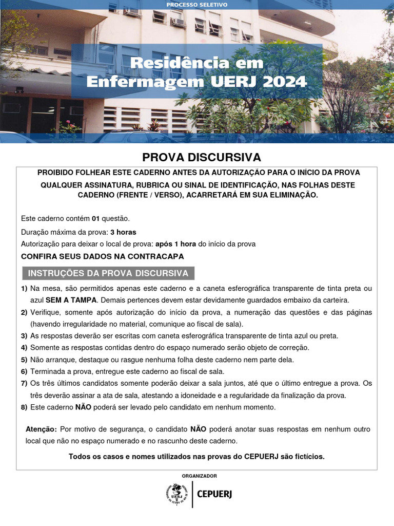 Prova Residencia UERJ DISCURSSIVA 2024 | PDF | Caneta