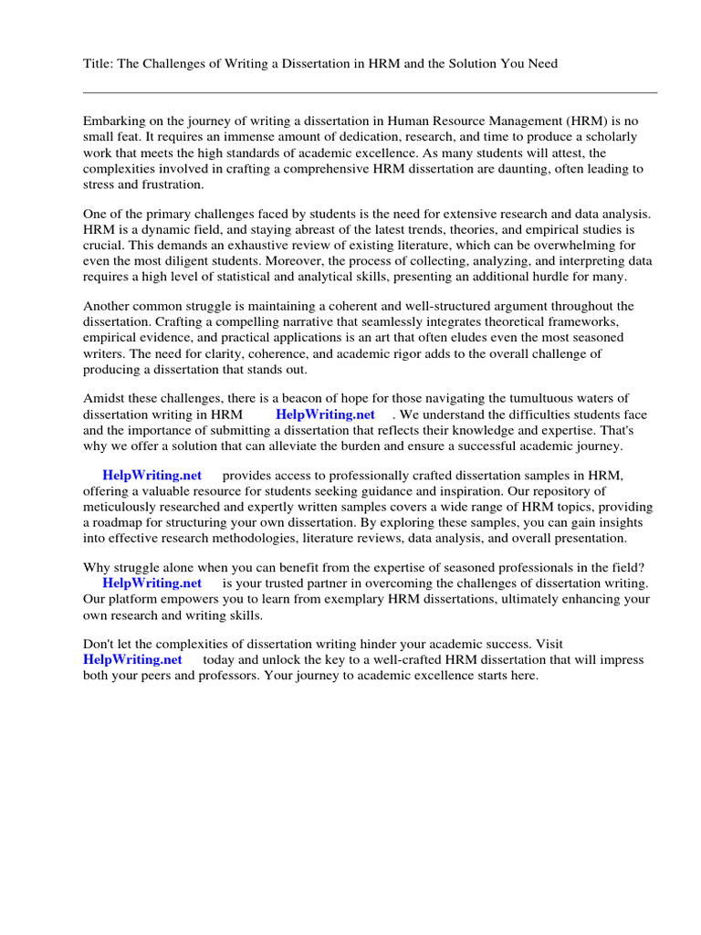 Dissertation Samples in HRM | PDF | Human Resource Management | Business
