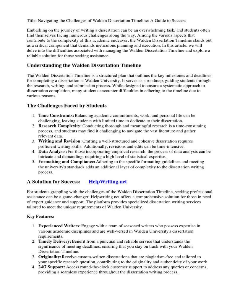 Walden Dissertation Timeline | PDF | Thesis | Doctorate