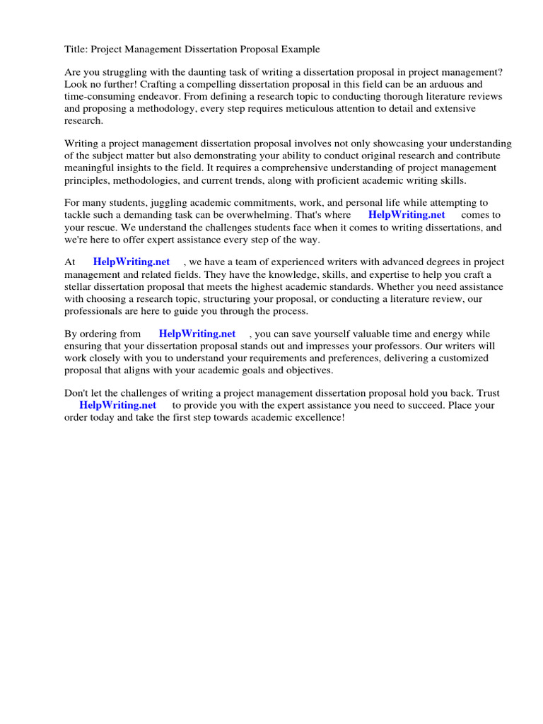 Project Management Dissertation Proposal Example | PDF