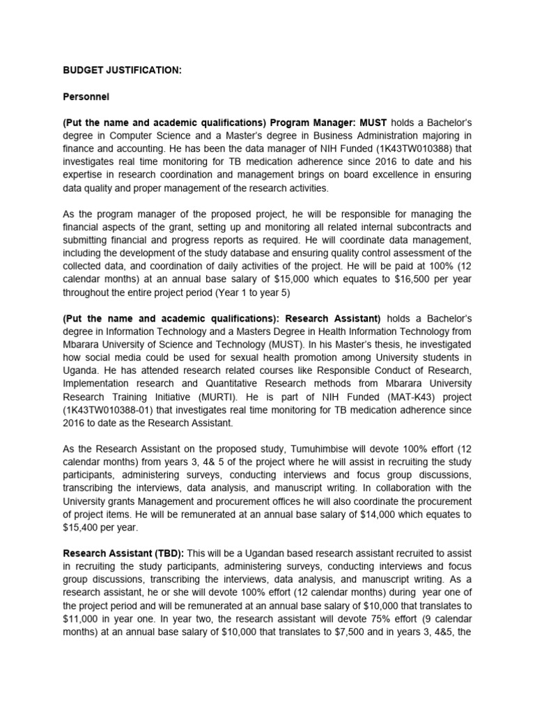 Sample BUDGET JUSTIFICATION | PDF | Salary | Social Security (United ...