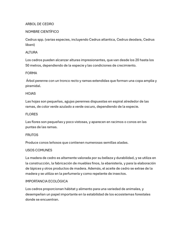 Ficha 1 Arbol de Cedro | PDF