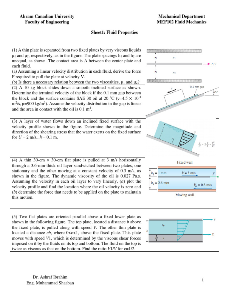 Sheet#1 Fluid Proerties | PDF | Viscosity | Fluid
