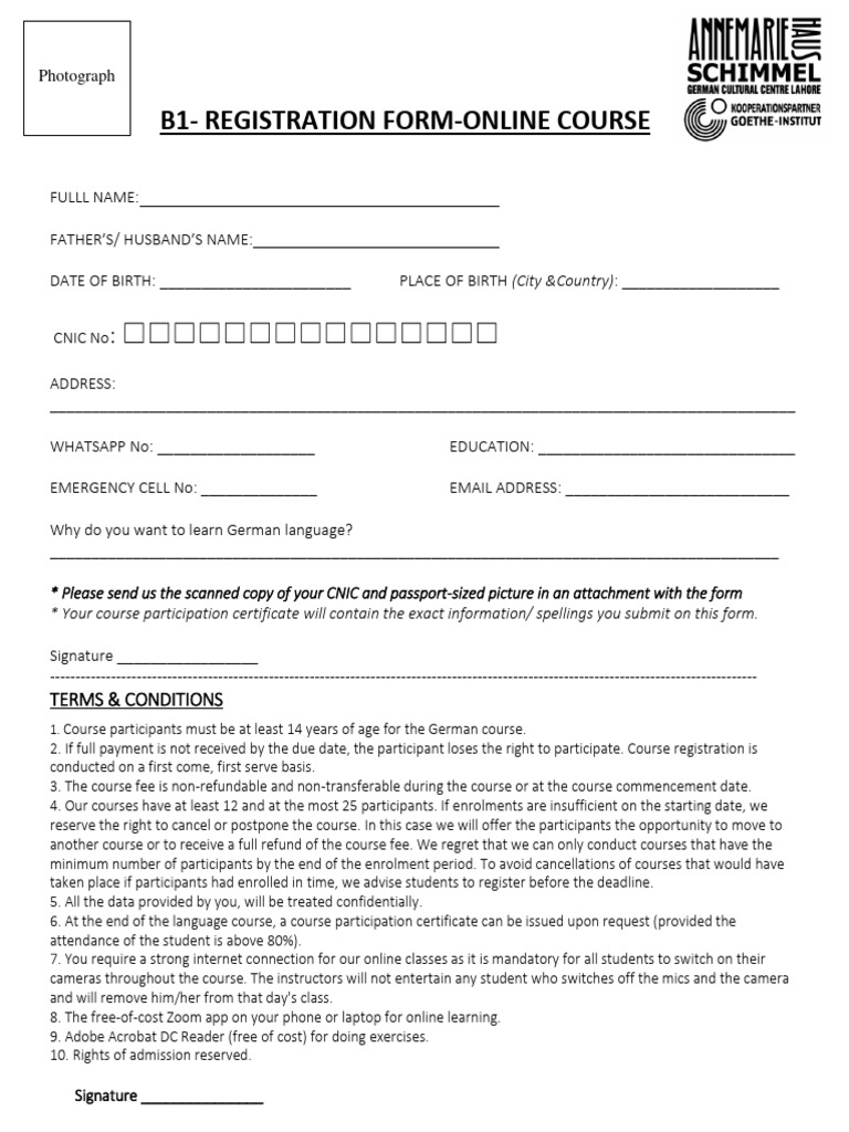 B1 Online course registration form | PDF | Educational Technology