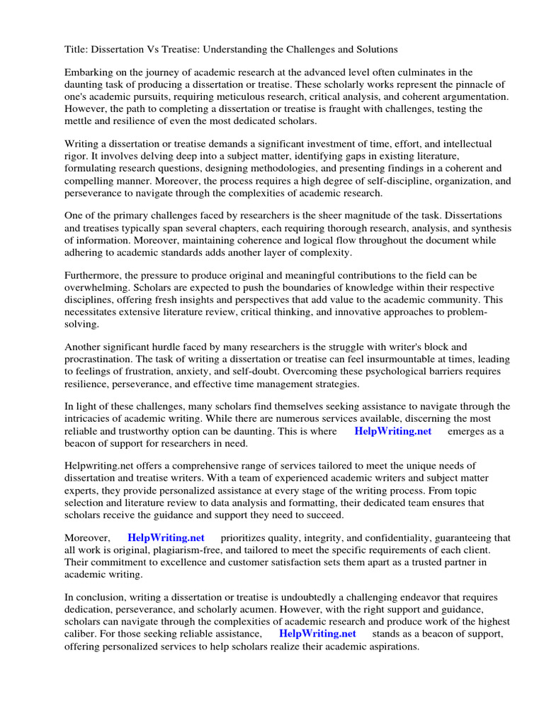 Dissertation Vs Treatise | PDF | Thesis | Doctor Of Philosophy