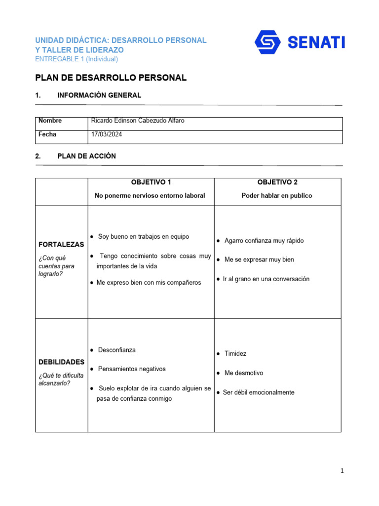 Formato de Plan de Desarrollo Personal | PDF | Timidez | Desarrollo personal