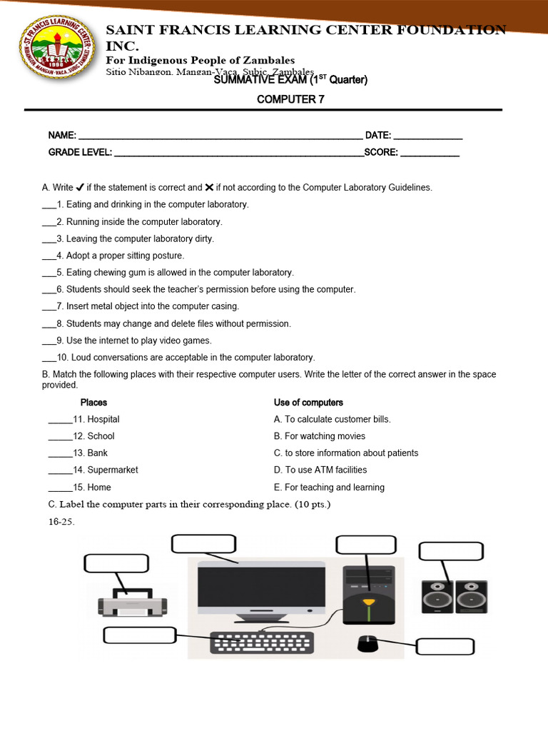 Summative Exam - Computer 7 | PDF | Computer Hardware | Computer ...