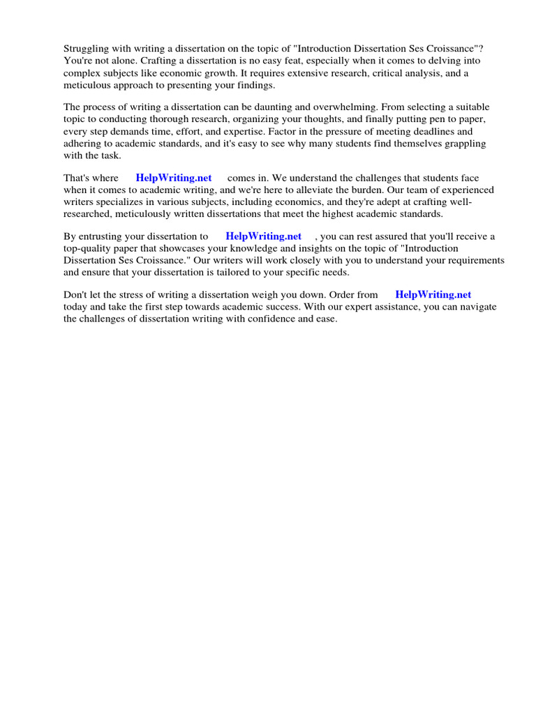 Introduction Dissertation Ses Croissance Pdf